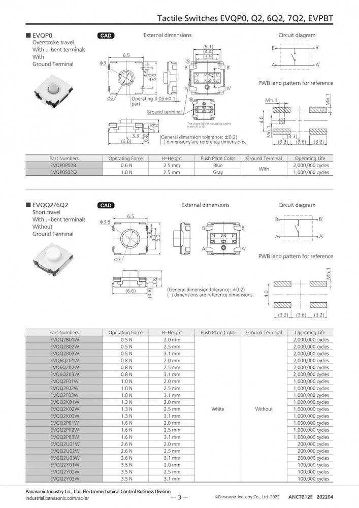PANASONIC tactile switch catalog page 4