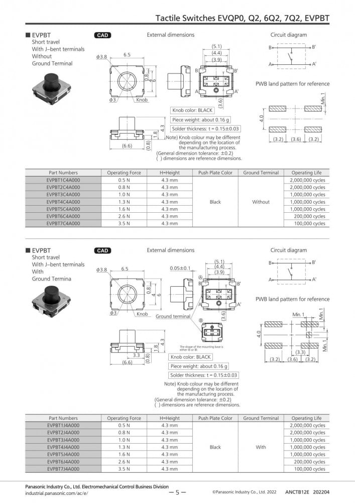 PANASONIC tactile switch catalog page 6