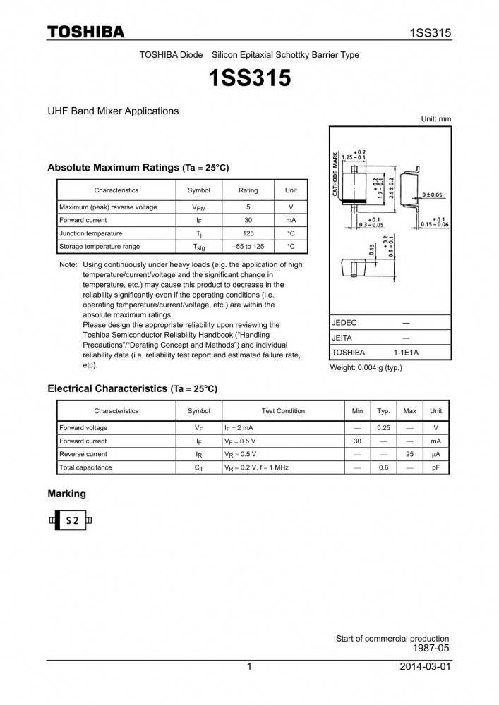 1SS315 technical document page 1
