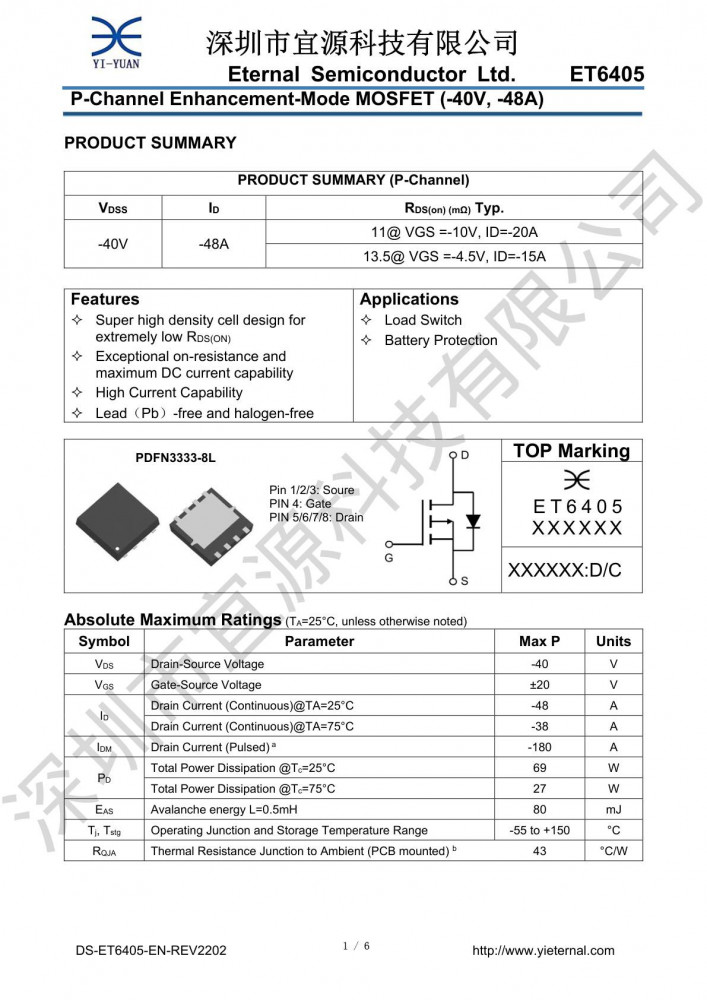 ET6405 datasheet page 1