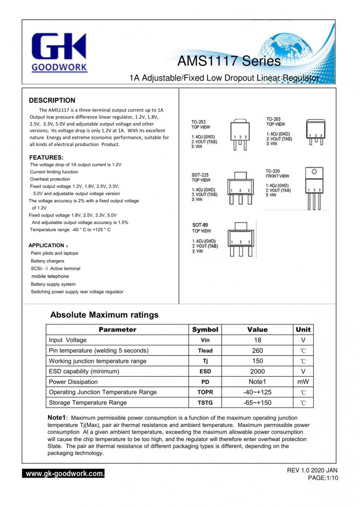 GOODWORK AMS1117 datasheet page 1