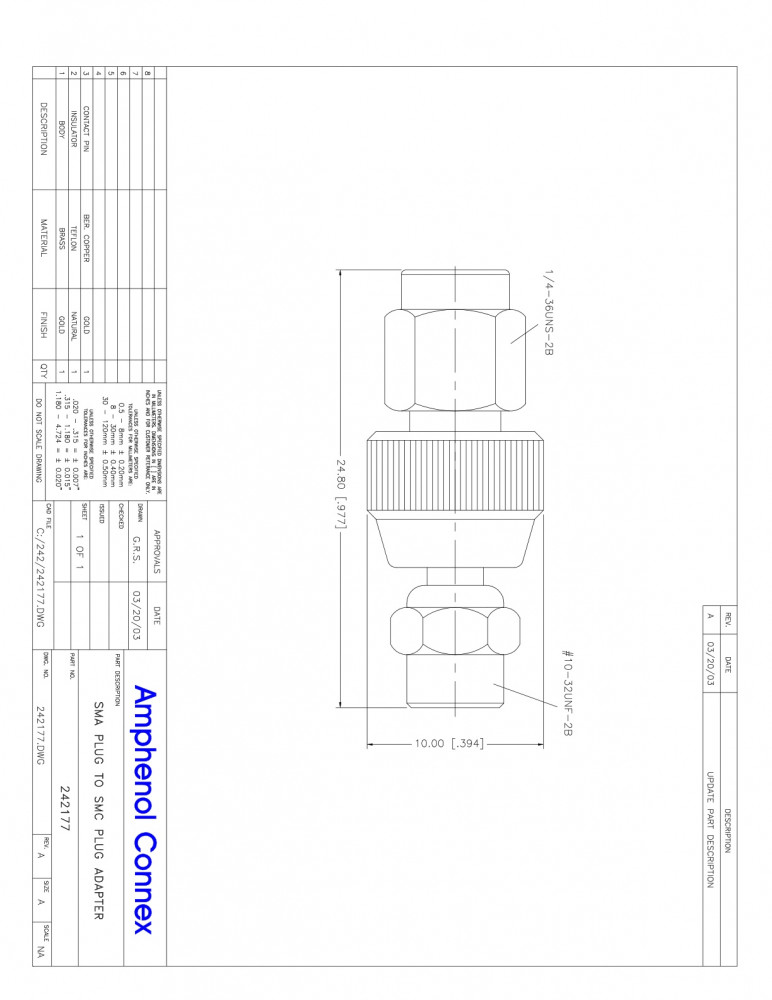 Amphenol Connex 242177 MA Plug to SMC Plug Adapter engineering drawing