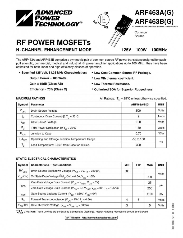 ARF463AG datasheet page 1
