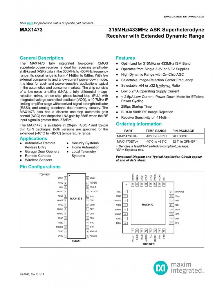 MAX1473 datasheet page 1