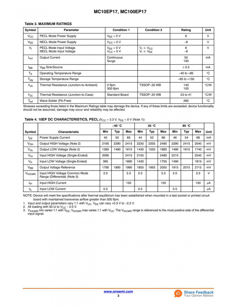 MC100EP17 datasheet page 3