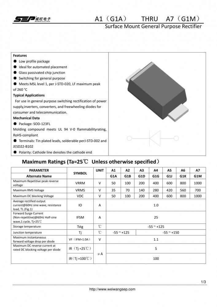 SEP A7 datasheet page 1
