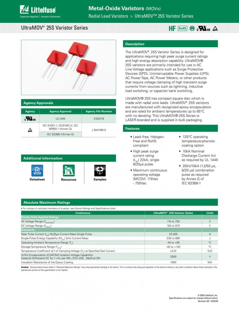 V25S250P datasheet page 1