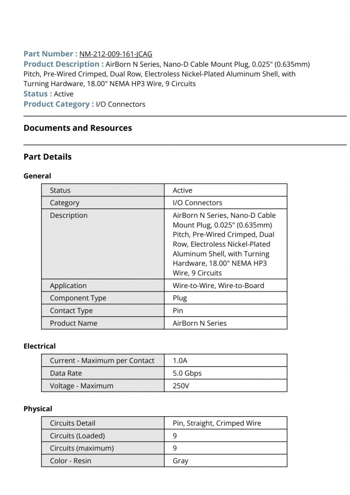 Technical document page 1 for NM-212-009-161-JCAG