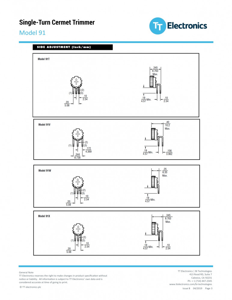 91 series cermet trimmer document, page 3