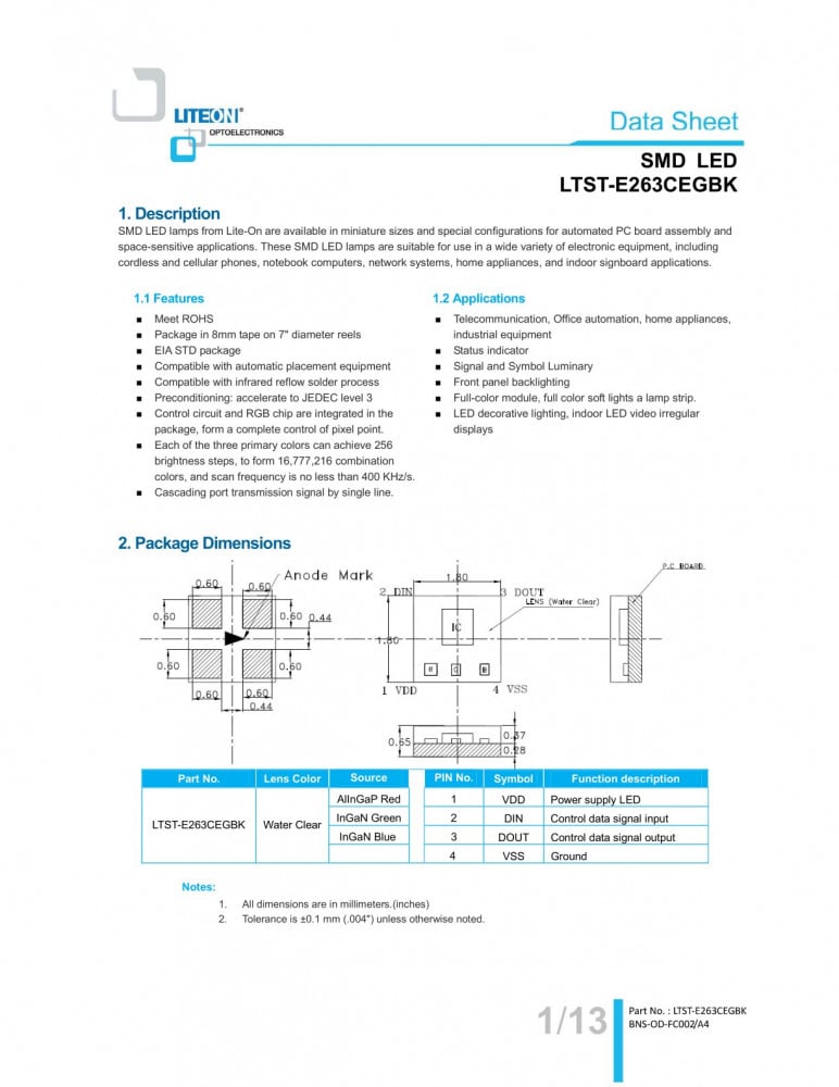 LTST-E263CEGBK datasheet page 2