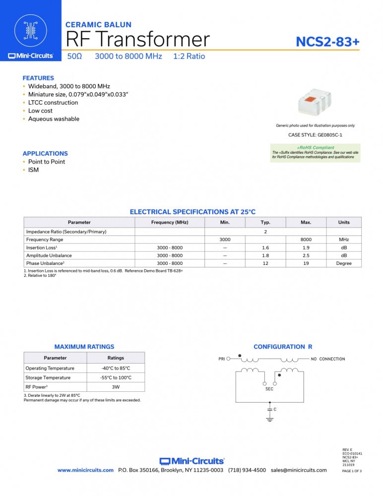 NCS2-83+ specification page 1