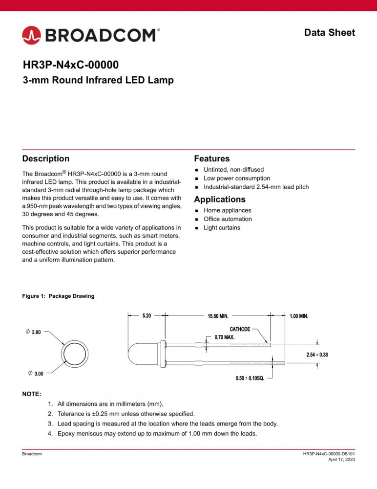 Broadcom HR3P-N4CC-00000 datasheet page 1