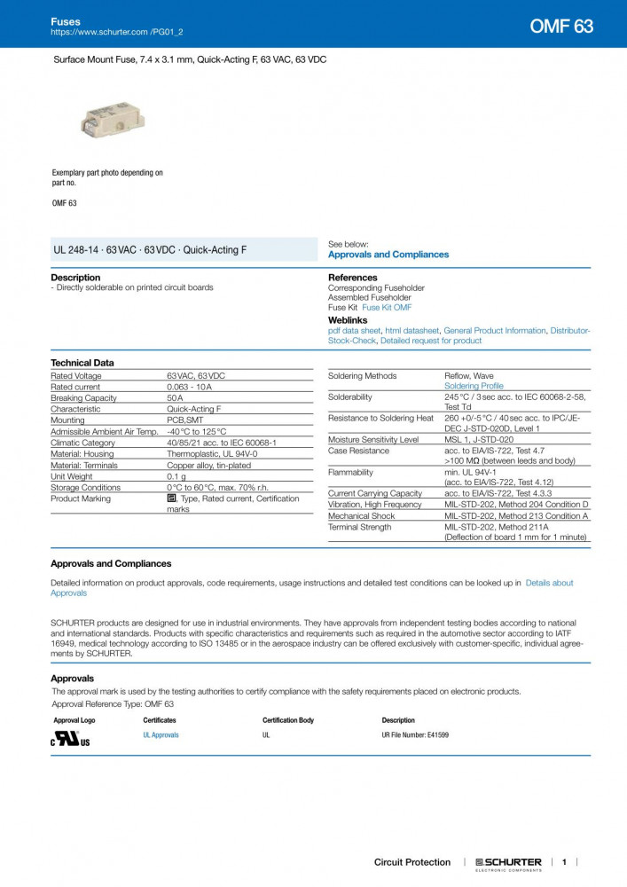 SCHURTER OMF 63 technical document page 1