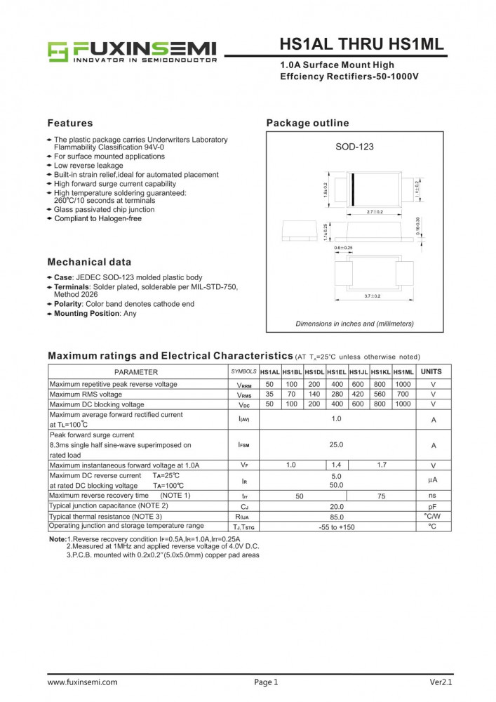 HS1ML datasheet page 1