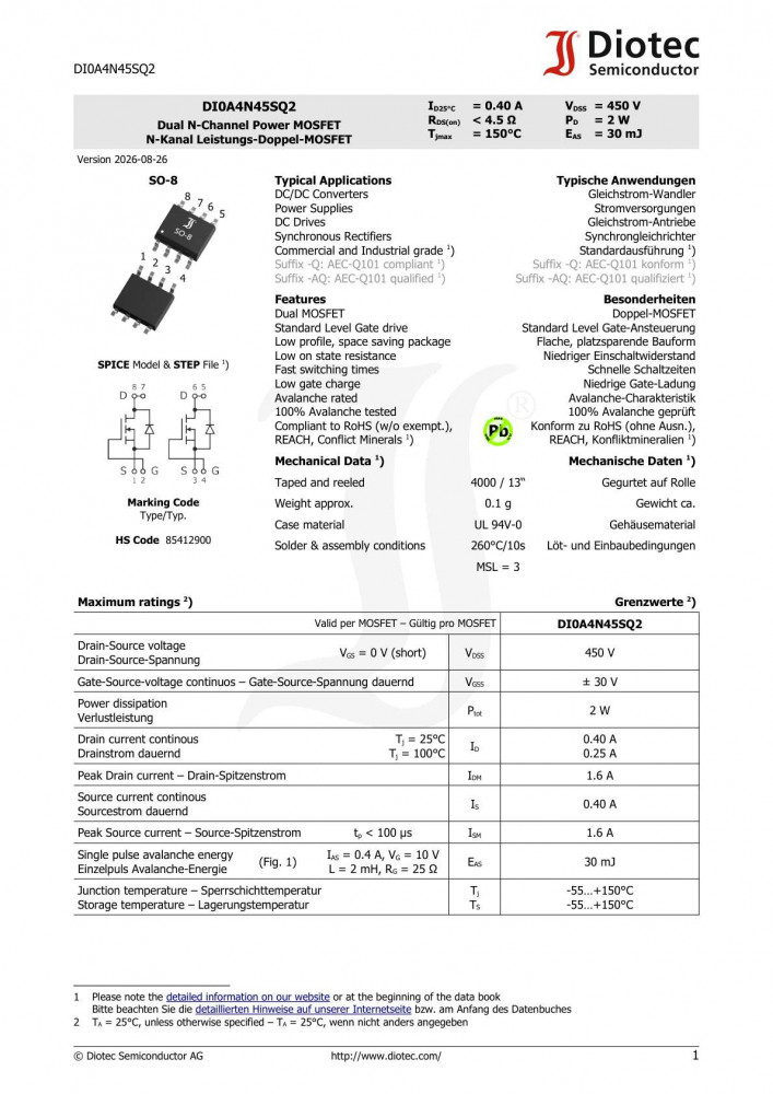 DI0A4N45SQ2 datasheet page 1