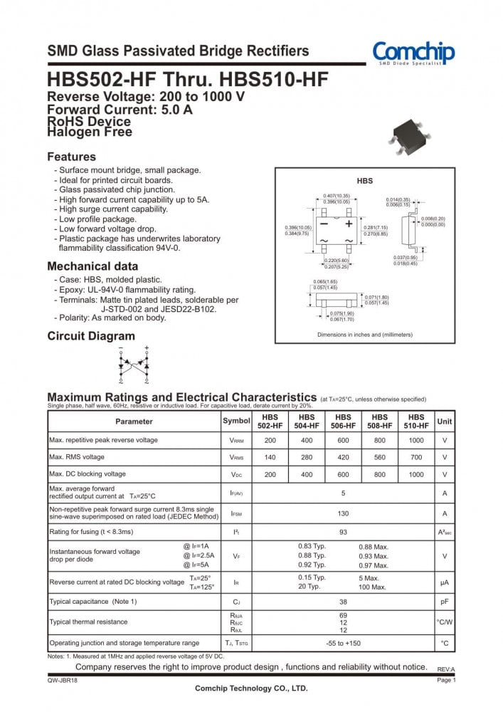 HBS502-HF datasheet page 1