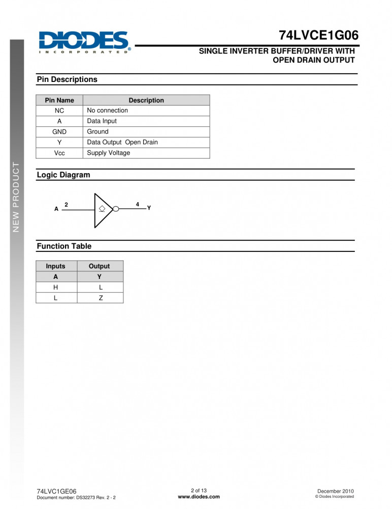 74LVCE1G06W5-7 datasheet page 2