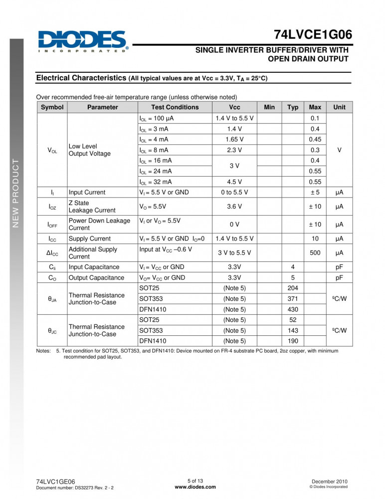 74LVCE1G06W5-7 datasheet page 5