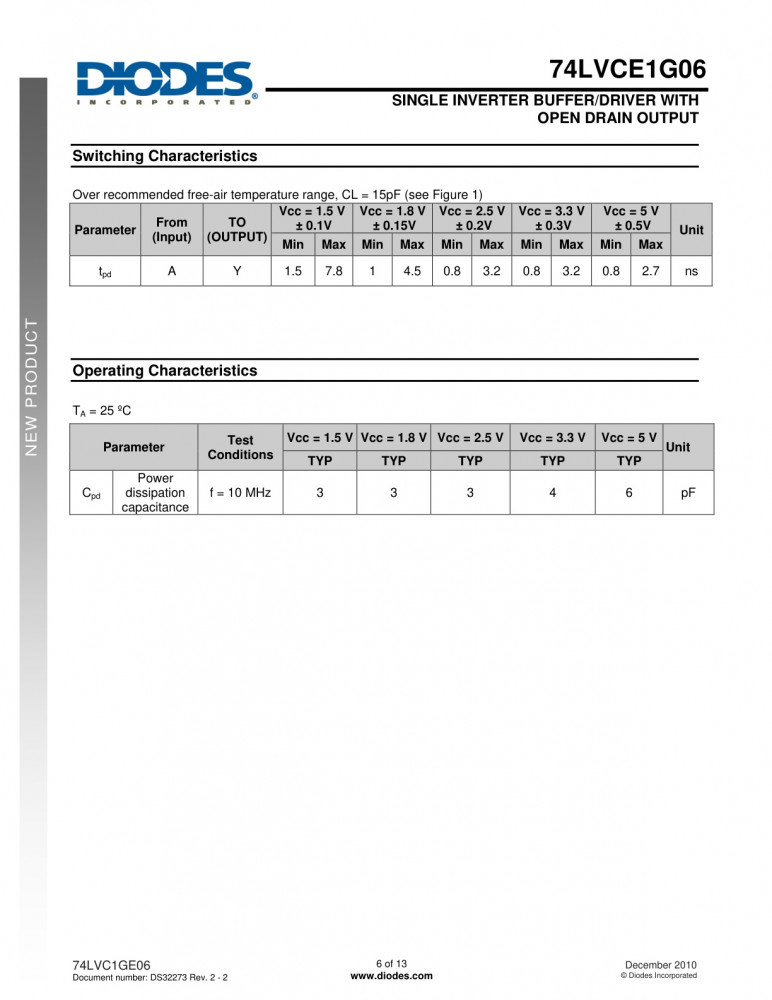 74LVCE1G06W5-7 datasheet page 6