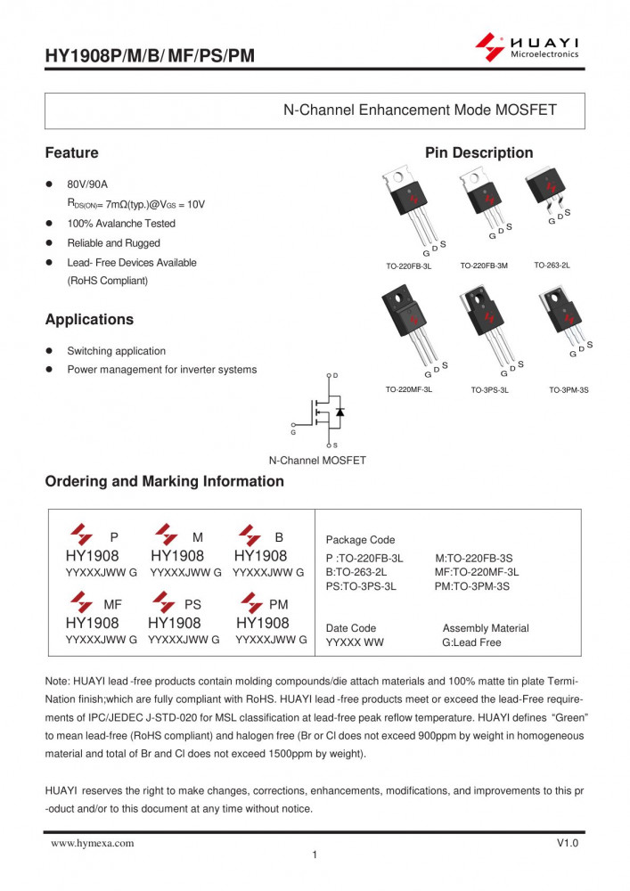 HY1908P datasheet page 1