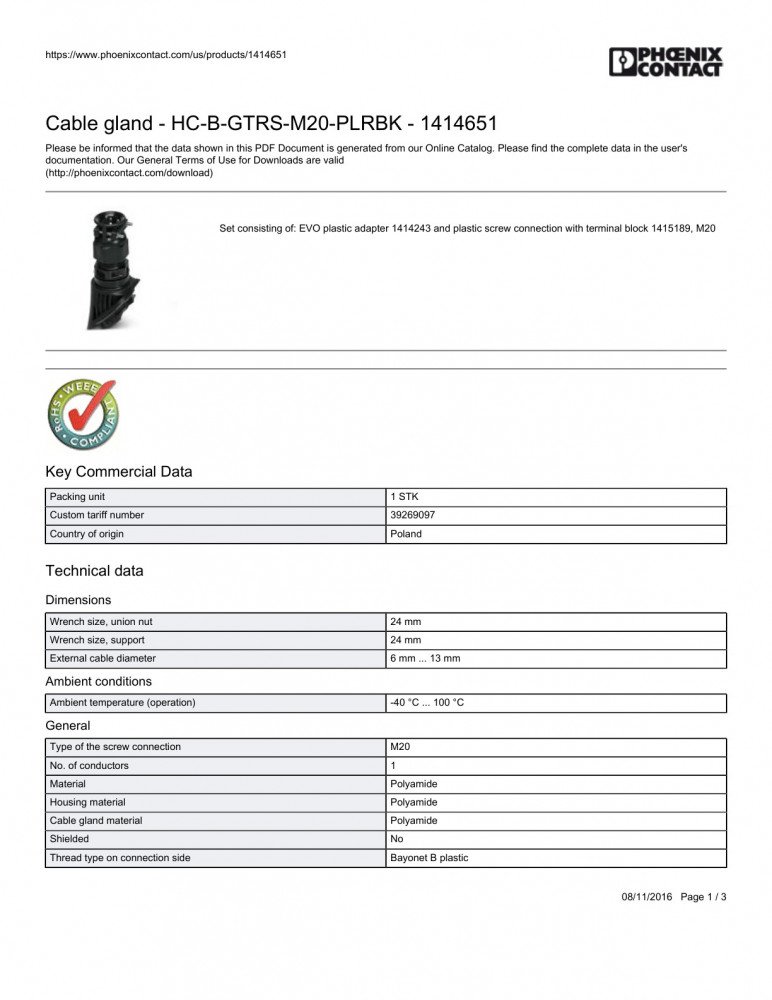 Phoenix Contact 1414651 product document page 1