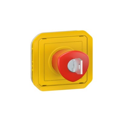 Plexo - Emergency push button with key reset - Yellow IP55 emergency stop - Key-release 1NO 1NC contacts - 22.5mm terminals for sale