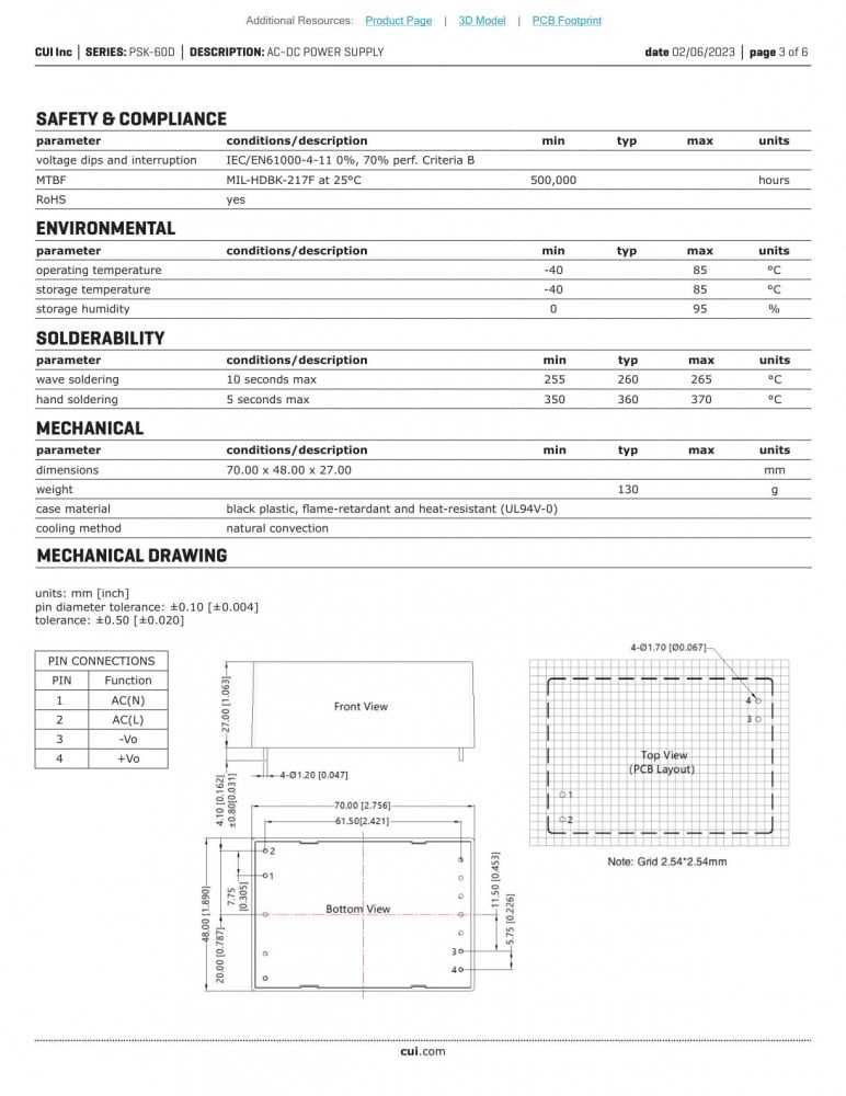 CUI PSK-60D-24 datasheet page 3