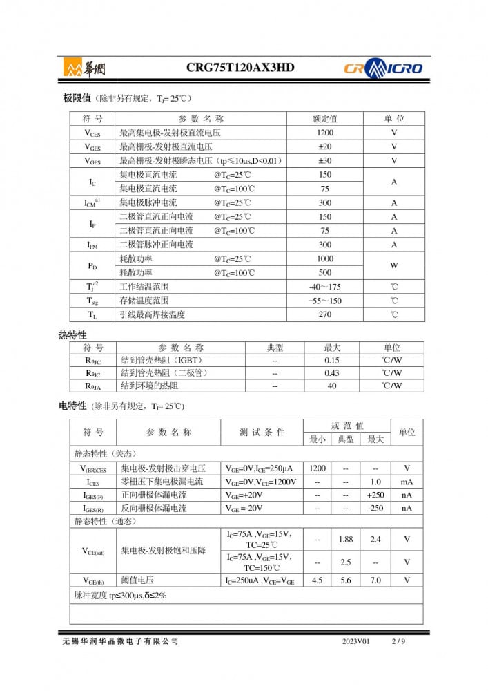 CRG75T120AX3HD datasheet page 2