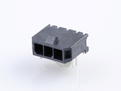 Micro-Fit 3.0 Vertical Header, 3.00mm Pitch, Single Row, 5 Circuits, with Solder Tab, 0.38µm Gold Plating, Glow-Wire Capable, Black, Tape and Reel