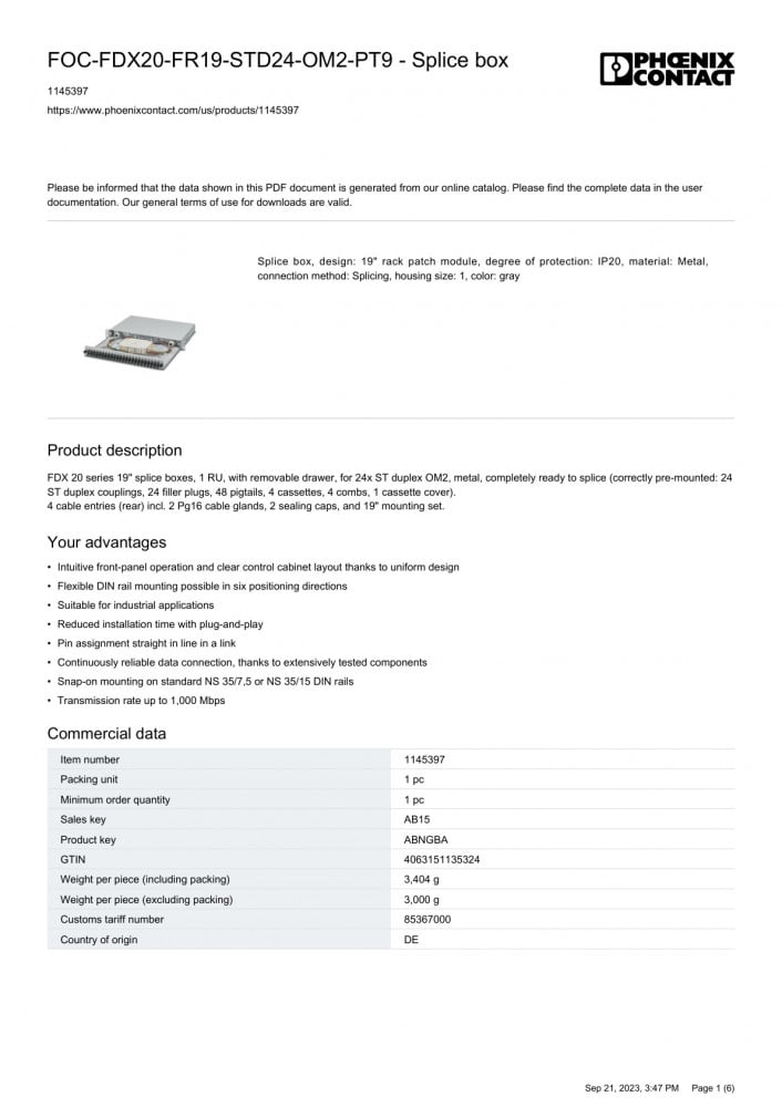 Phoenix Contact 1145397 document page 1