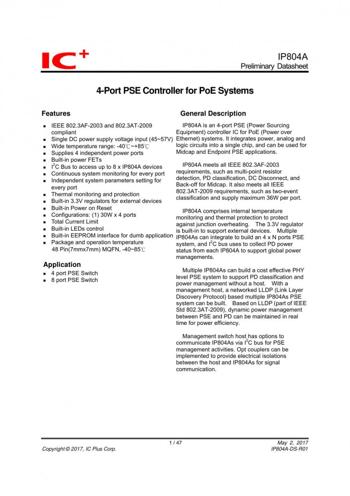 IP804A datasheet page 1