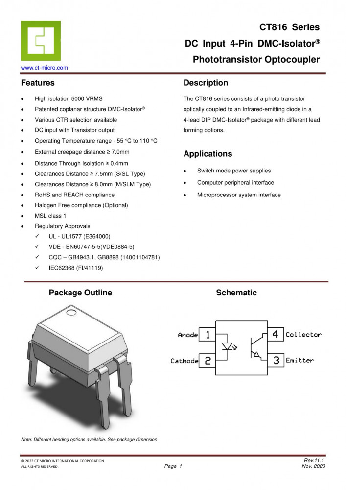 CT816 datasheet page 1