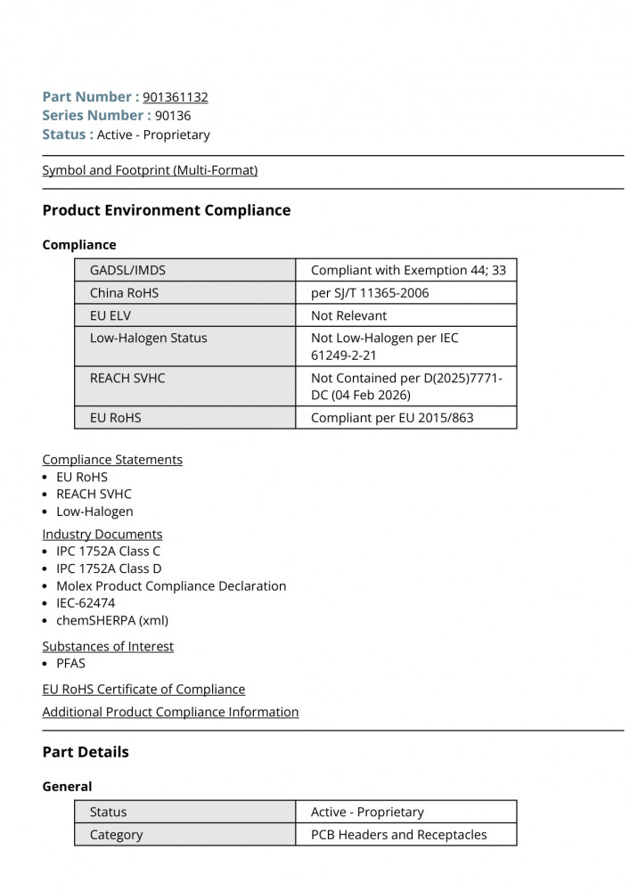 MOLEX 901361132 product document page 1