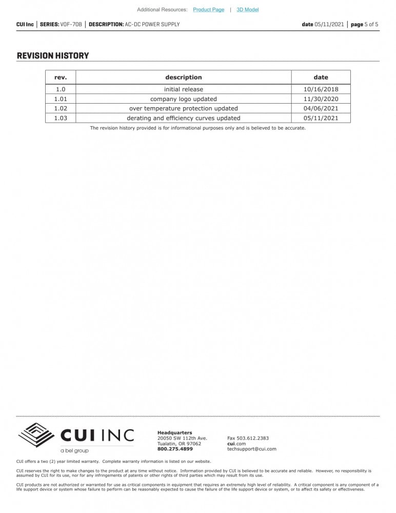 VOF-70B-12 datasheet page 5