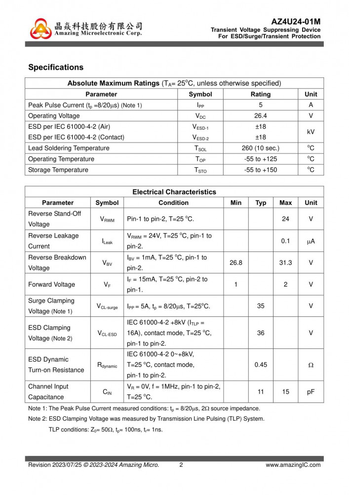 AZ4U24-01M technical document page 2