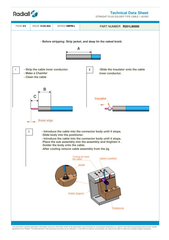 R201L80000 datasheet page 3: cable preparation and connector assembly