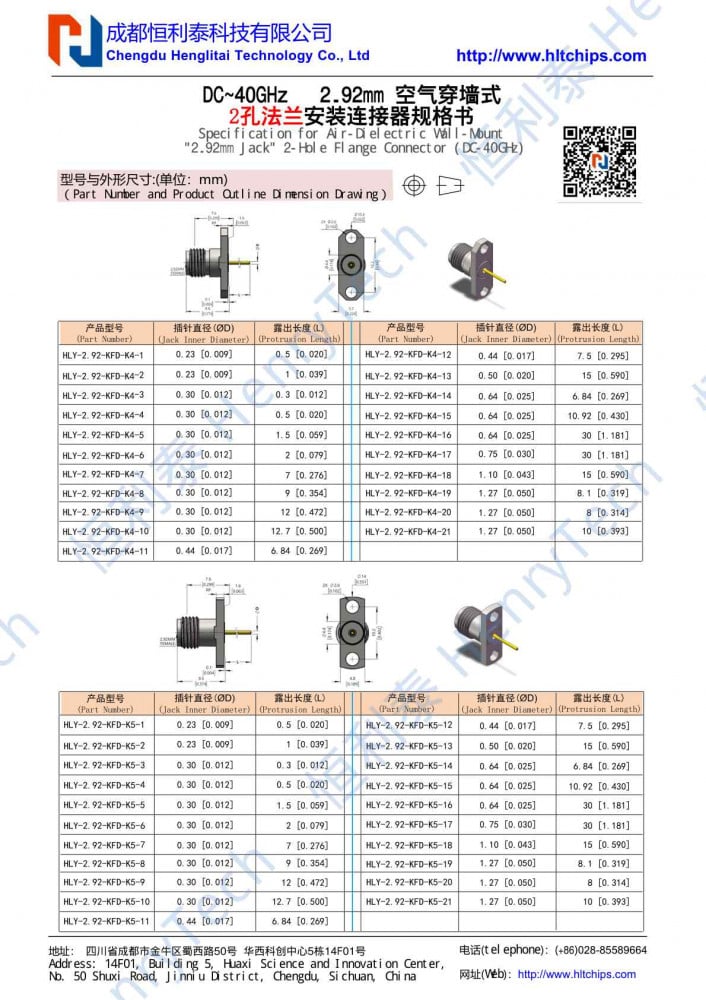 HenryTech 2.92 mm connector specification page 1