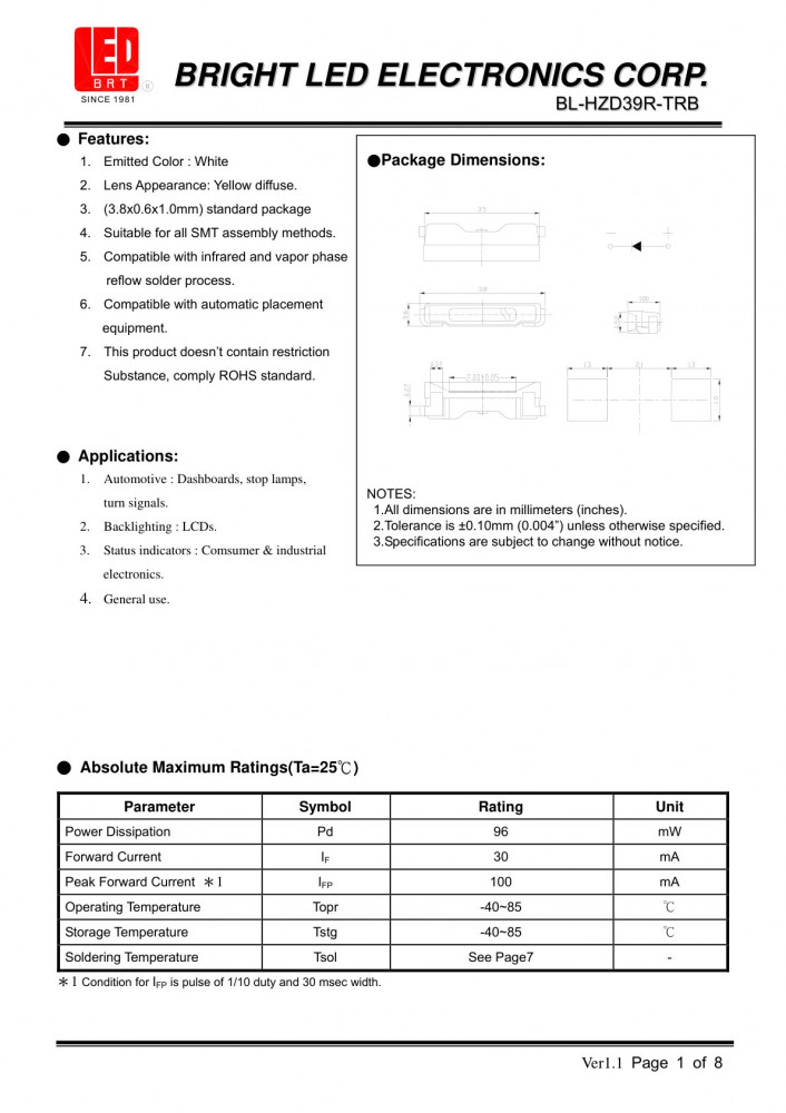 BL-HZD39R-TRB datasheet page 1