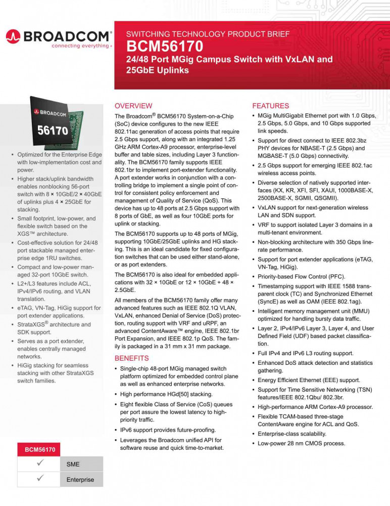 Broadcom BCM56170 product brief page 1