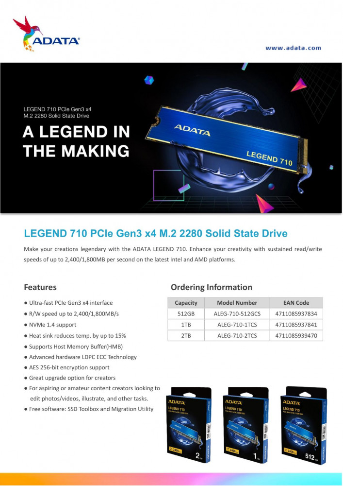 ADATA LEGEND 710 product document, page 1