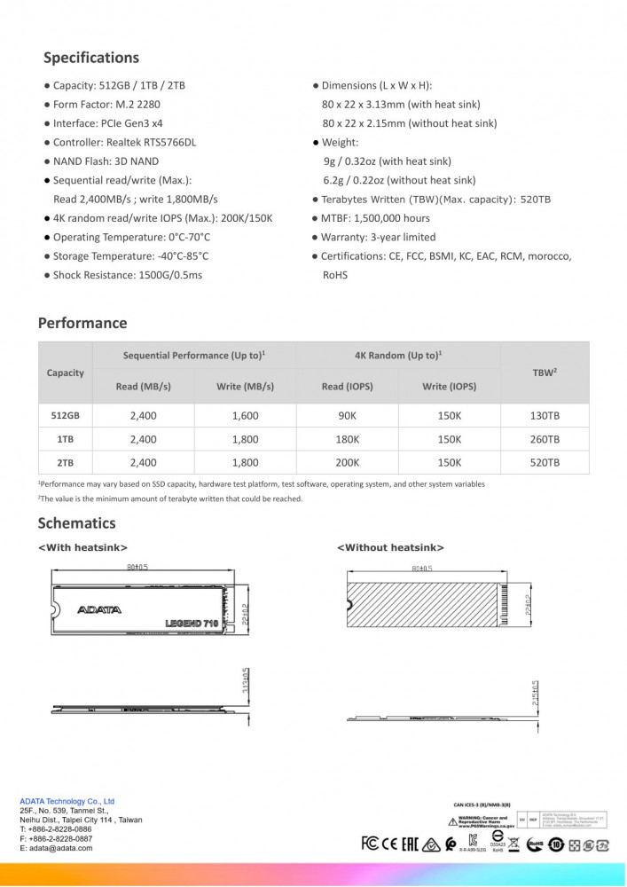 ADATA LEGEND 710 product document, page 2