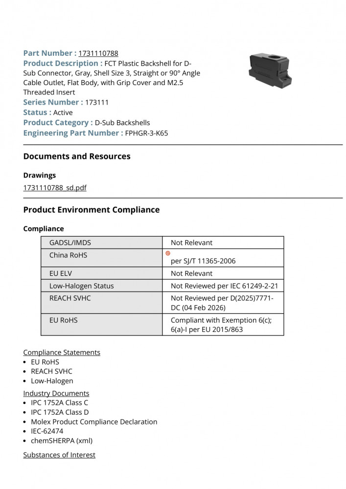 MOLEX 1731110788 drawing page 1