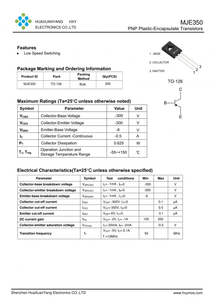 MJE350 technical document page 1