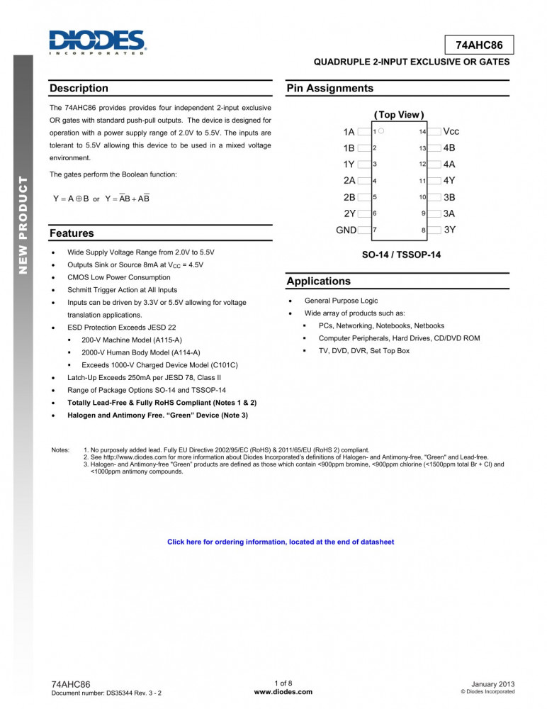 74AHC86S14-13 datasheet page 1