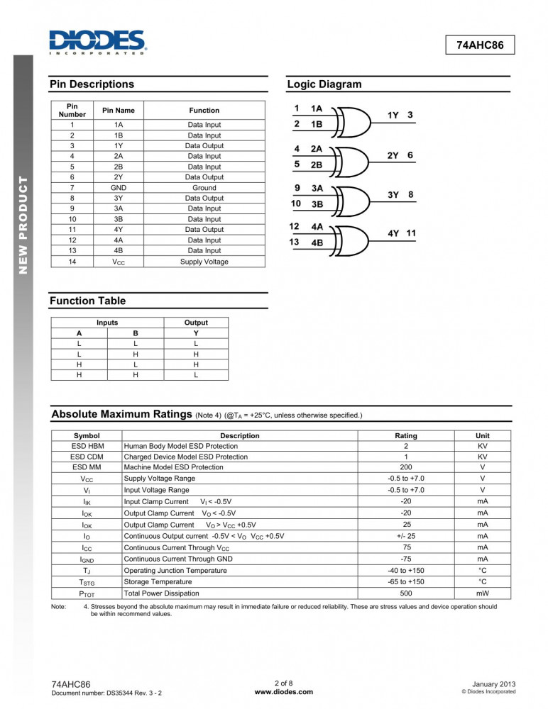 74AHC86S14-13 datasheet page 2