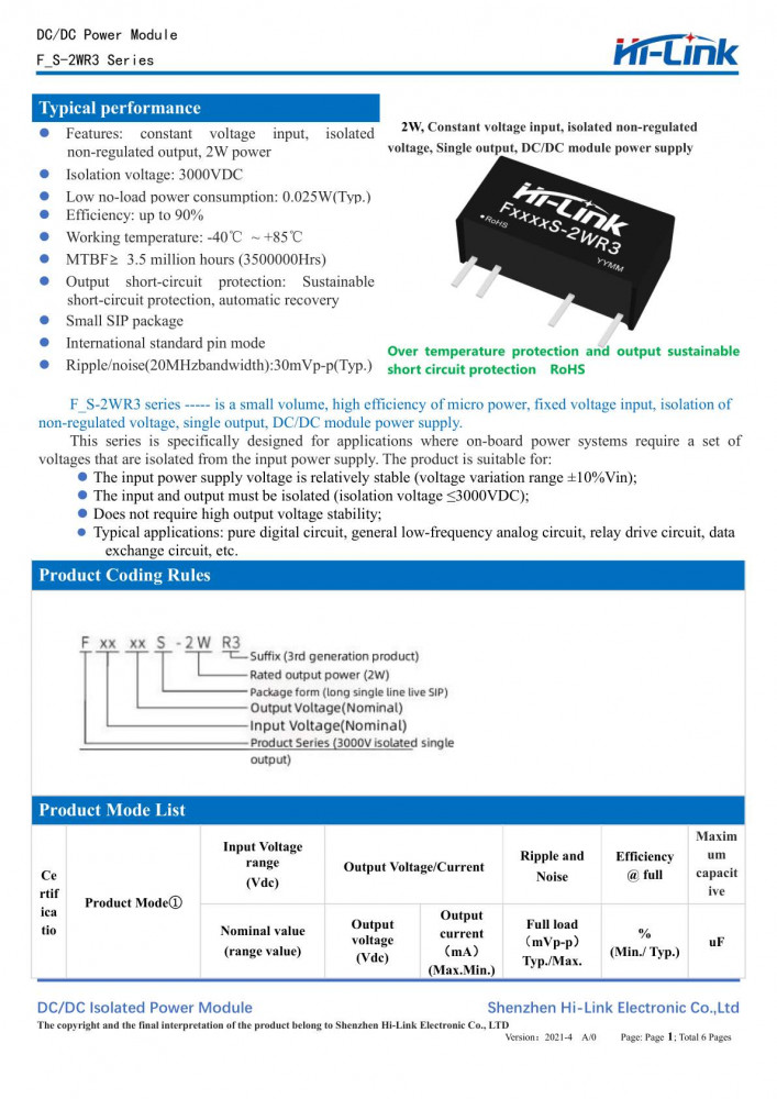 F0509S-2WR3L datasheet page 1