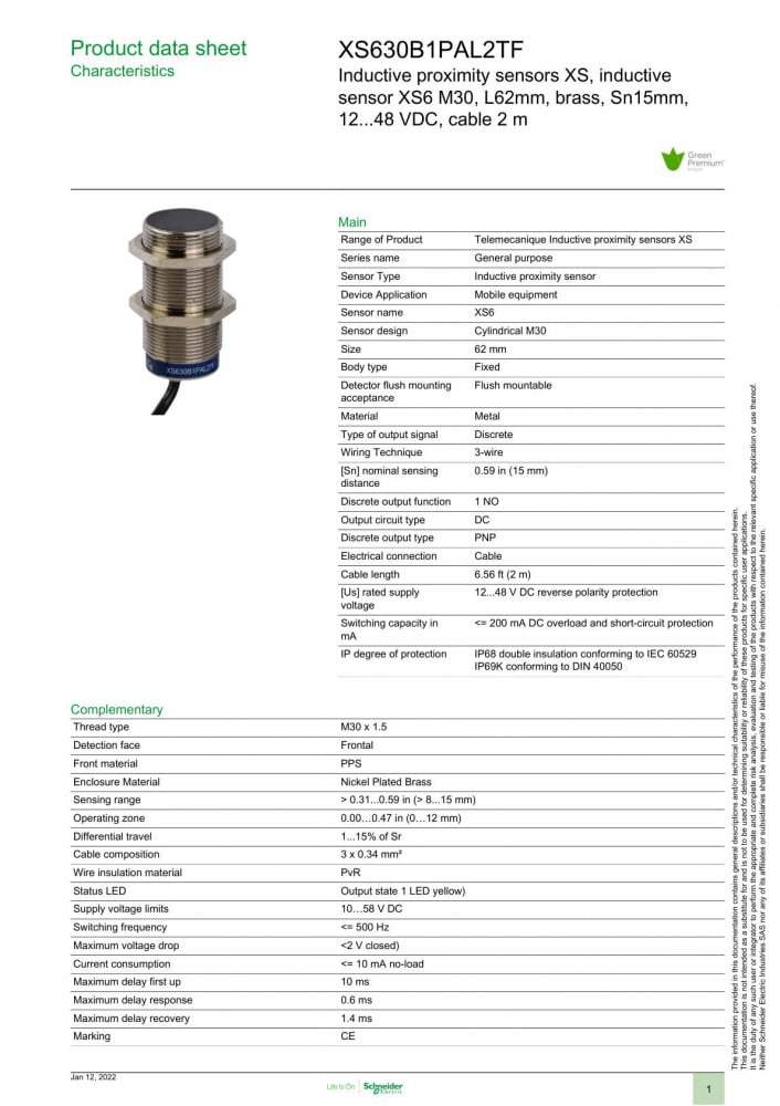 XS630B1PAL2TF technical document page 1