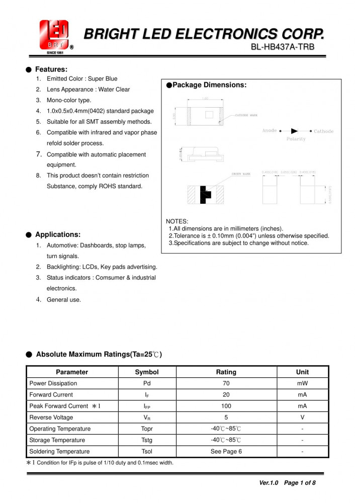 BL-HB437A-TRB datasheet page 1