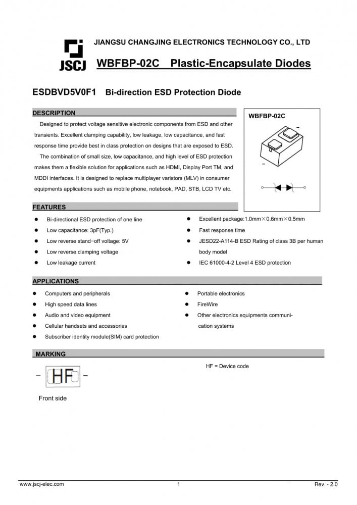 ESDBVD5V0F1 datasheet page 1