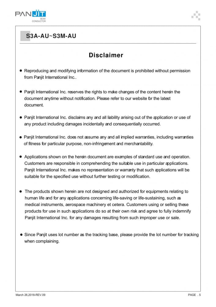 PANJIT S3J-AU datasheet page 5